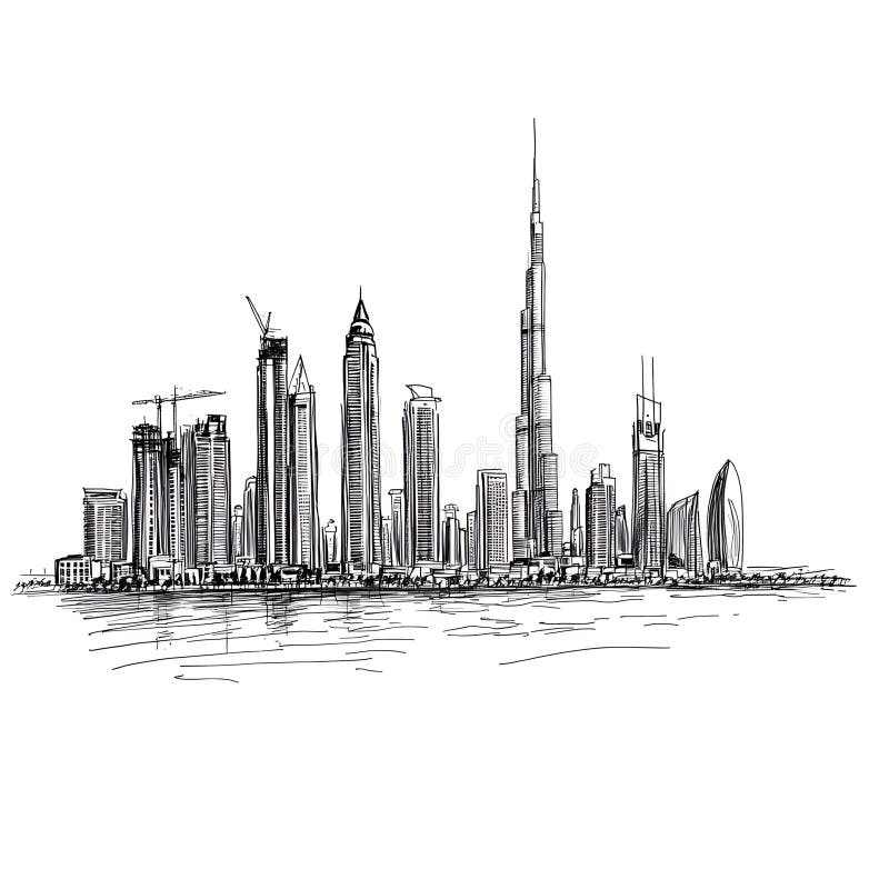 Hand-drawn Sketch of Dubai Skyline Stock Illustration - Illustration of ...