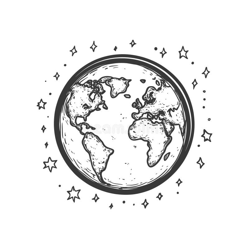 Hand-drawn Earth Globe with Stars, Celestial Sketch, World Map ...