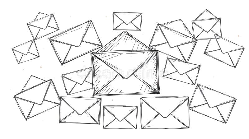 Hand-Drawn Sketch of Envelopes in Various Arrangements and Sizes. Stock ...