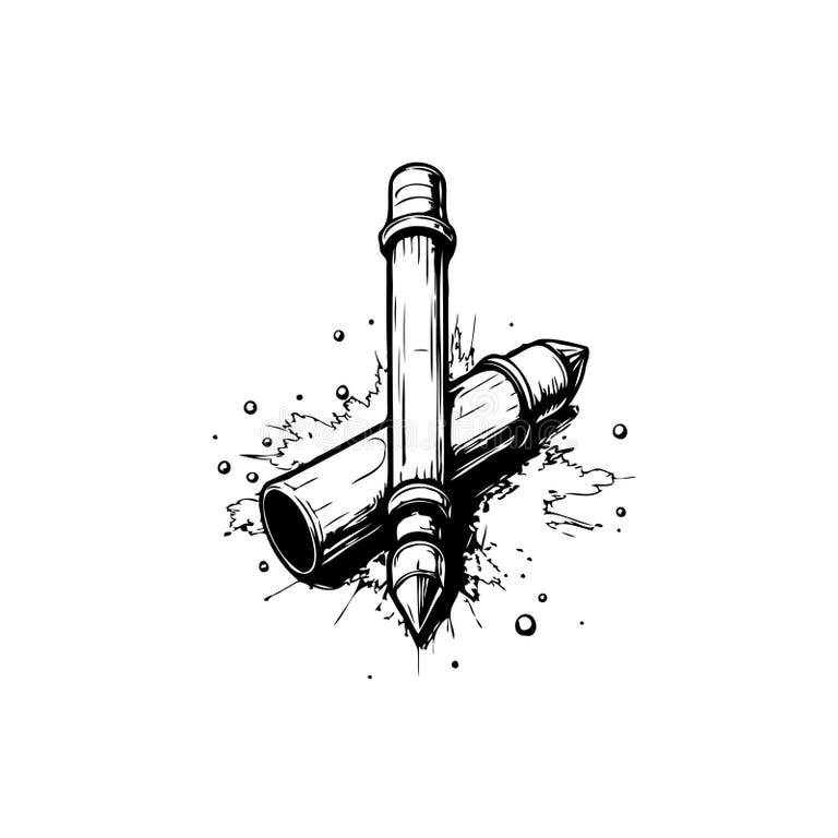 Hand-drawn Sketch Featuring Two Cylindrical Objects with Spiky Elements ...