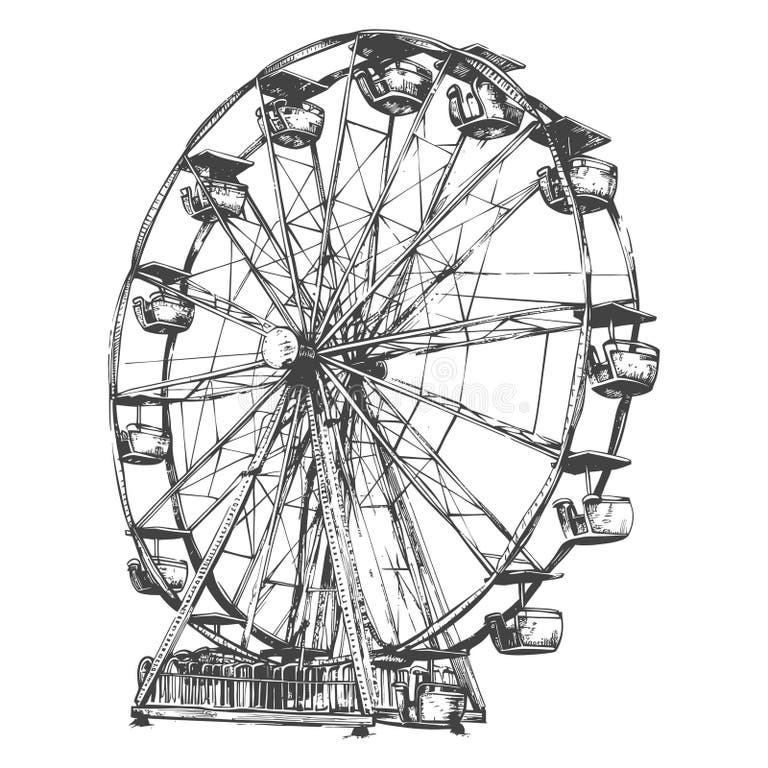 Hand-Drawn Ferris Wheel Illustration: a Classic Amusement Park Ride ...