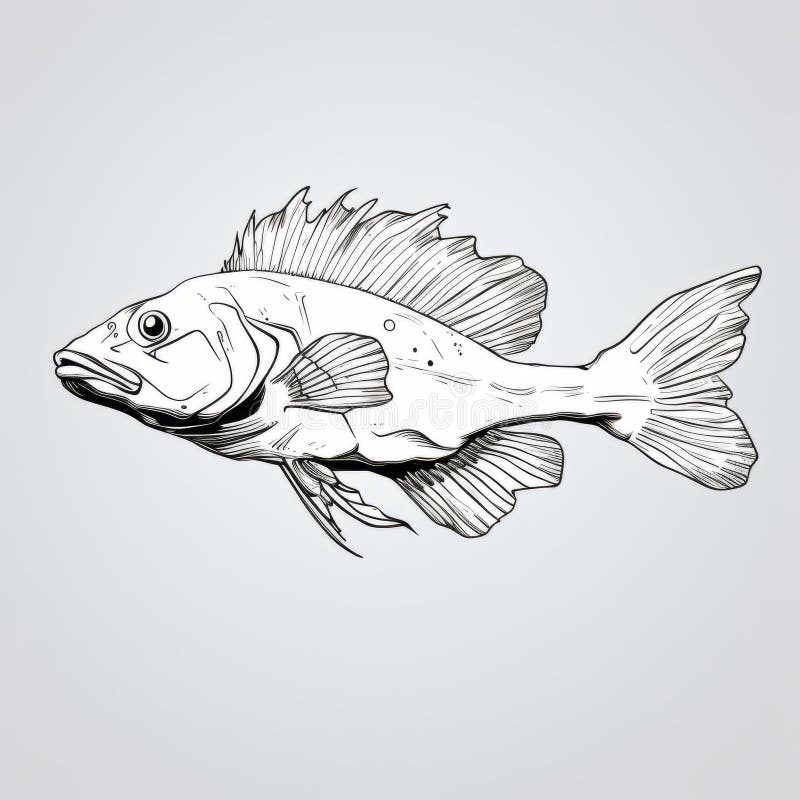 Detailed Fish Sketch on Light Background - Precisionist Style Stock ...