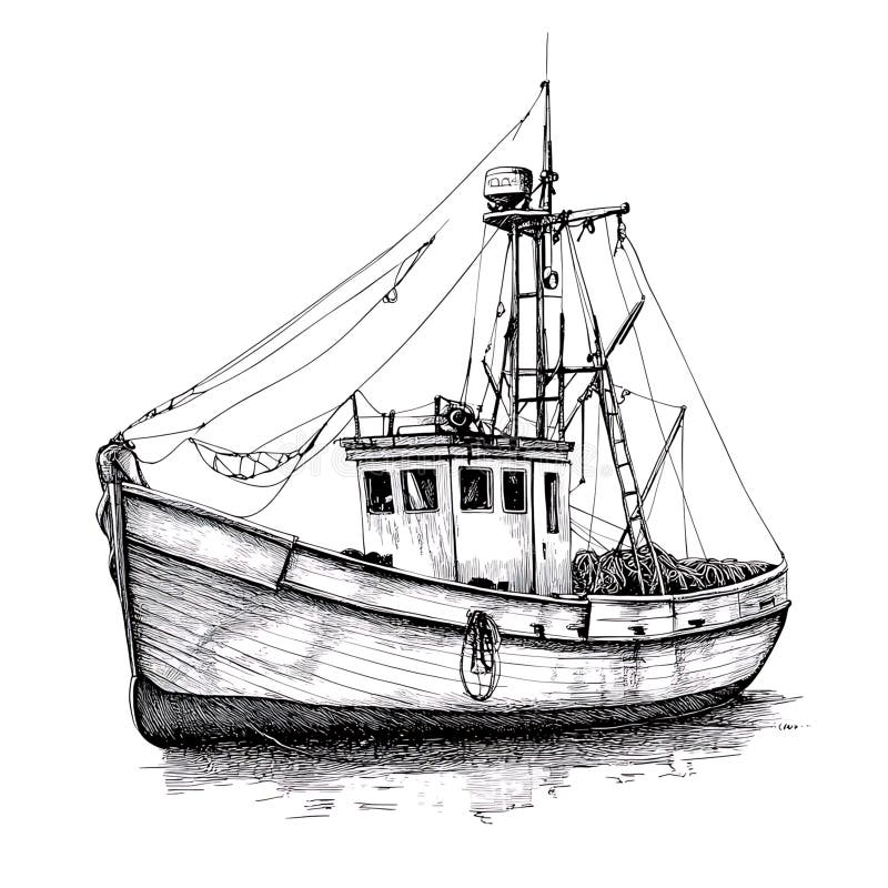Hand-drawn Sketch of a Fishing Boat Stock Illustration - Illustration ...