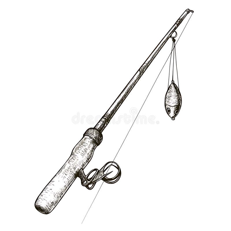 Hand-drawn Sketch of a Fishing Rod with a Bobber Stock Illustration ...