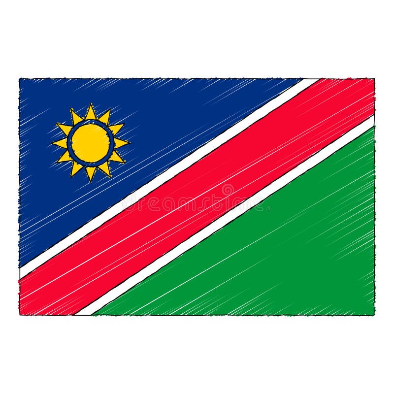 Hand Drawn Sketch Flag of Namibia. Doodle Style Icon Stock Vector ...