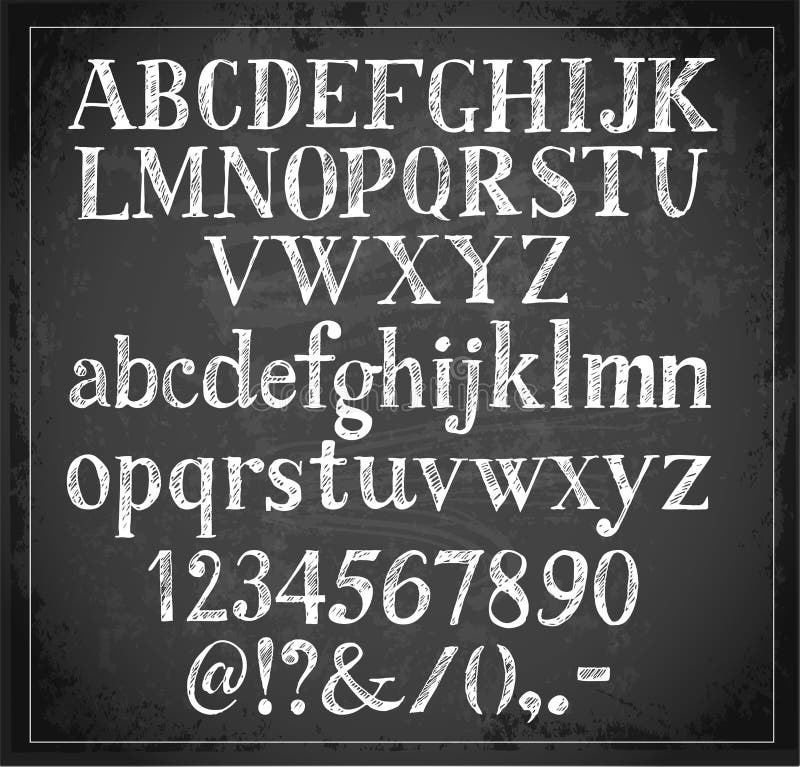 Hand Drawn Sketch Font on Blackboard Background. Vector Illustration ...