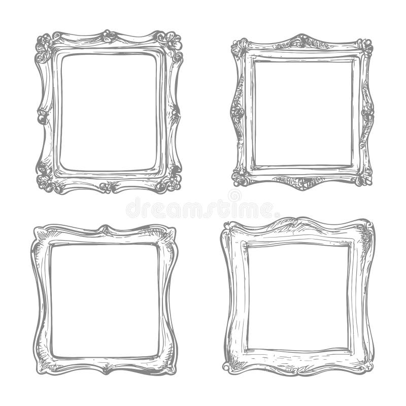 Elegant Ornate Square Picture Frames, Hand-Drawn Sketch Stock Vector ...