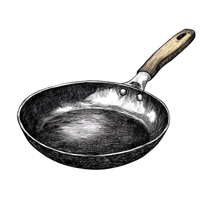Hand-drawn Sketch of a Frying Pan with Wooden Handle. (1 Stock ...