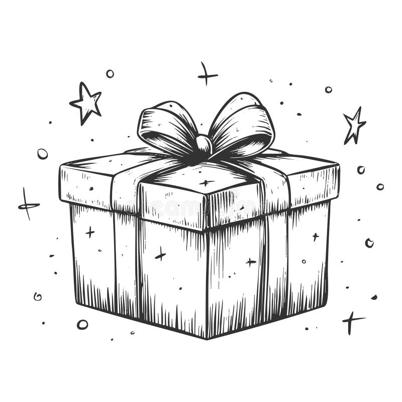 Hand-drawn Sketch of a Gift Box with a Ribbon and Bow. Stock ...