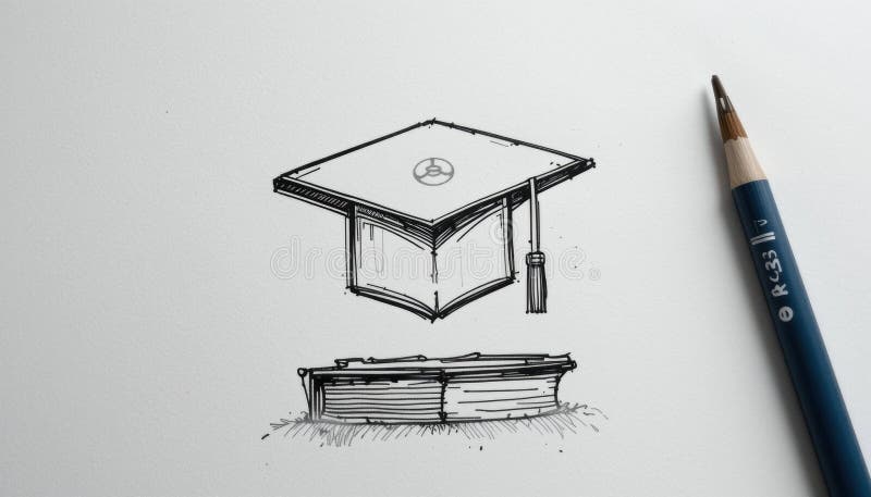 Graduation Cap & Book Sketch Stock Illustration - Illustration of ...
