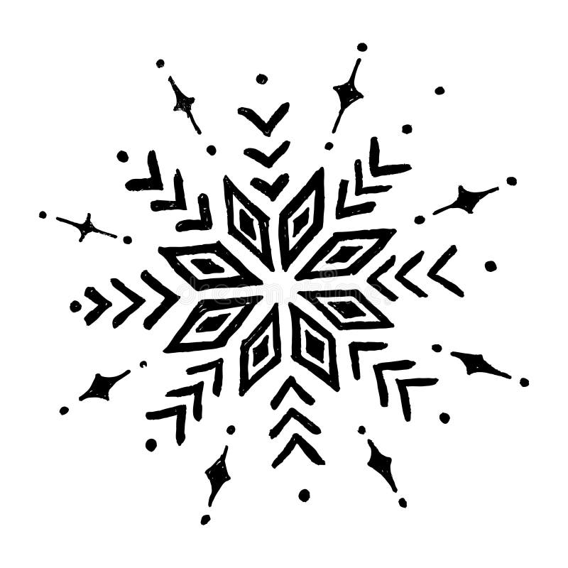 A Hand-drawn Sketch of a Grunge Snowflake. Black and White Vector Image ...
