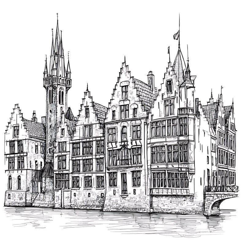 Hand-drawn Sketch of a Historic Waterfront Building Stock Illustration ...