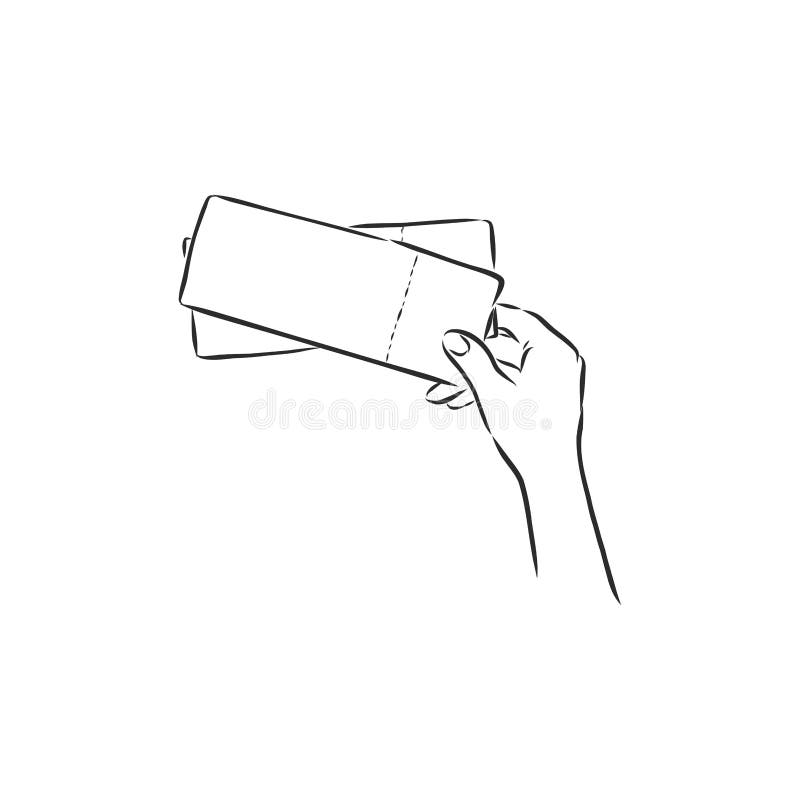Hand-drawn Sketch of Hand Holding Ticket. Tickets in Hand, Vector ...