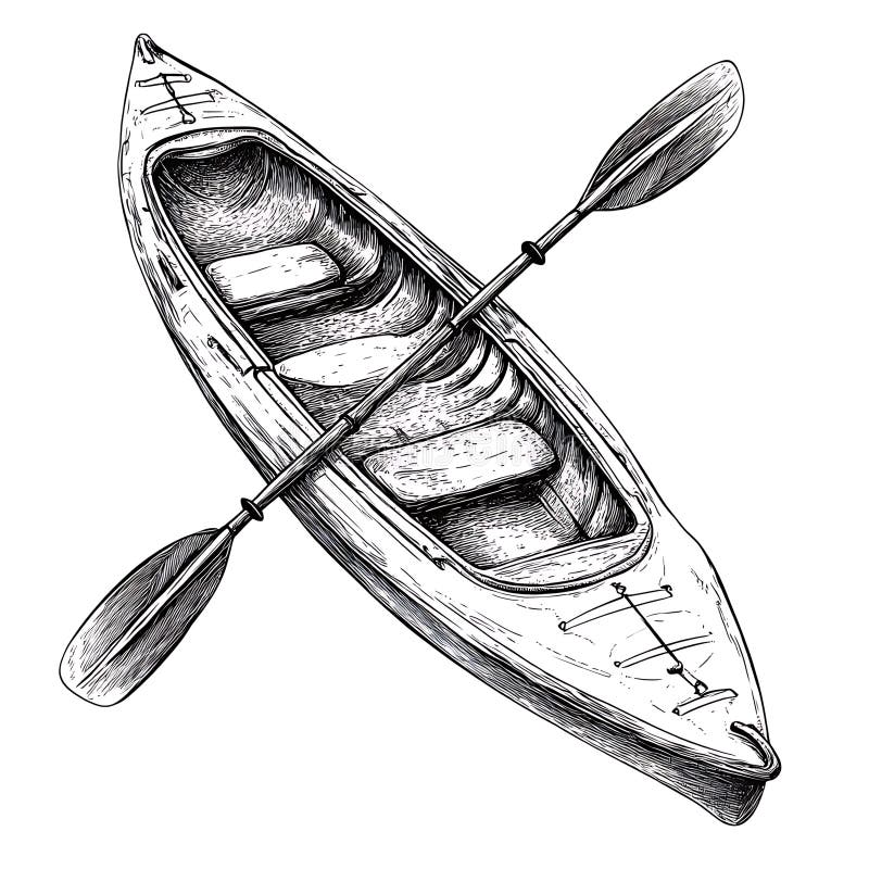 Hand-drawn Sketch of a Kayak with Paddle Stock Illustration ...