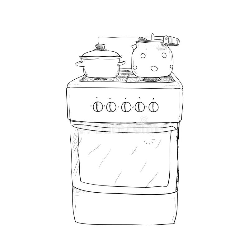 Hand Drawn Sketch of Kitchen Stove Stock Vector - Illustration of line ...