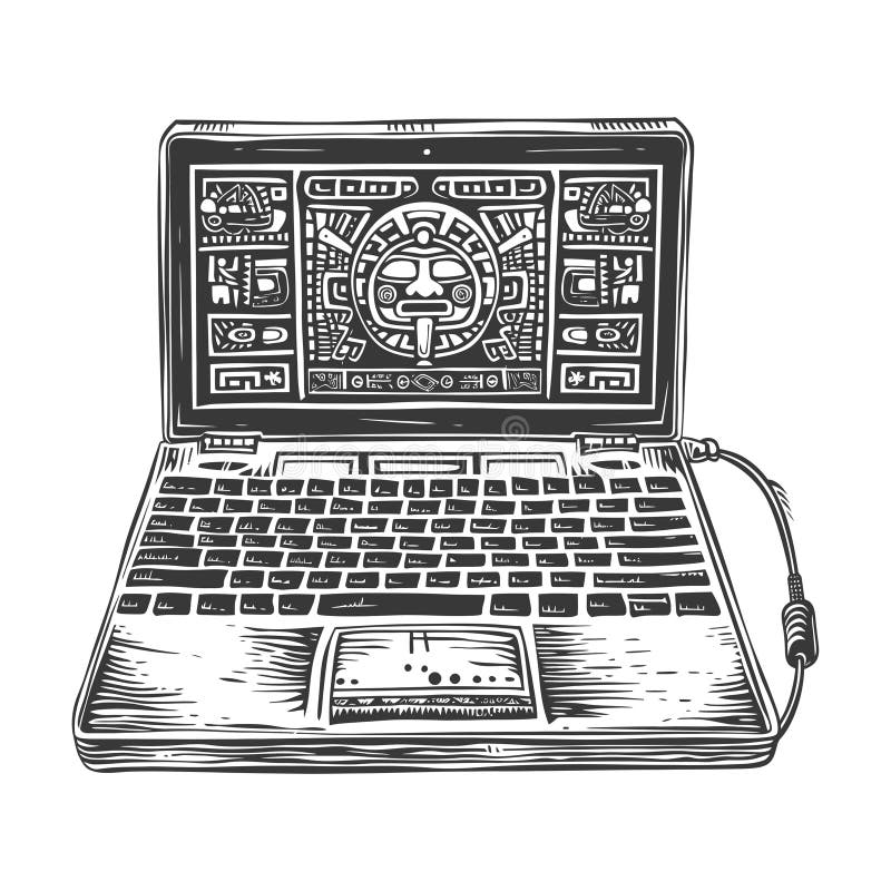 Laptop with Mayan-Inspired Design, Digital Art Stock Vector ...