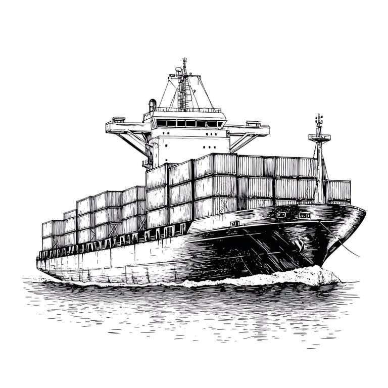 Hand-drawn Sketch of a Large Container Ship at Sea Stock Illustration ...