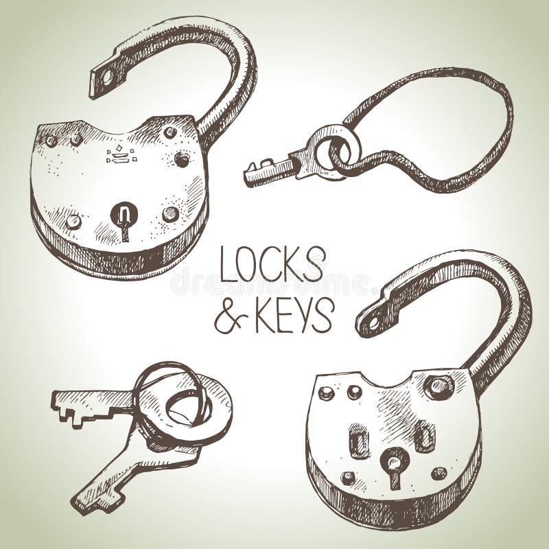 Hand Drawn Sketch Locks and Keys Set. Vector Illustration Stock ... Hand Drawn Sketch Locks and Keys Set. Vector Illustration Stock ...