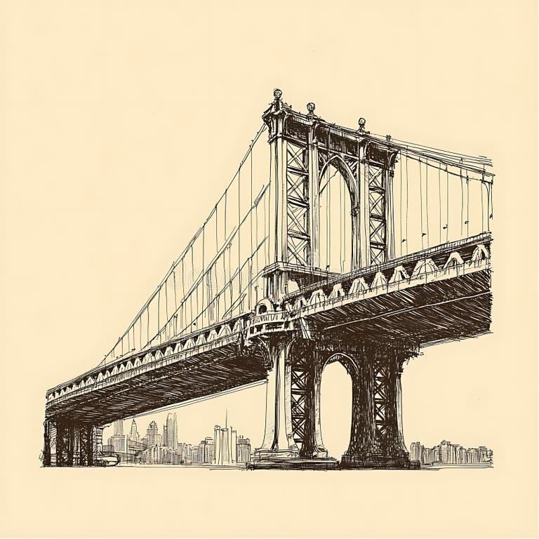 Hand-drawn Sketch of Manhattan Bridge. (1 Stock Illustration ...