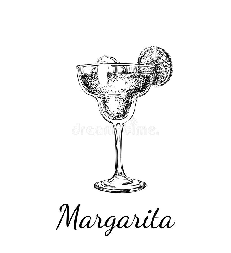 Hand Drawn Sketch Margarita Cocktail Drinks Stock Vector - Illustration ...