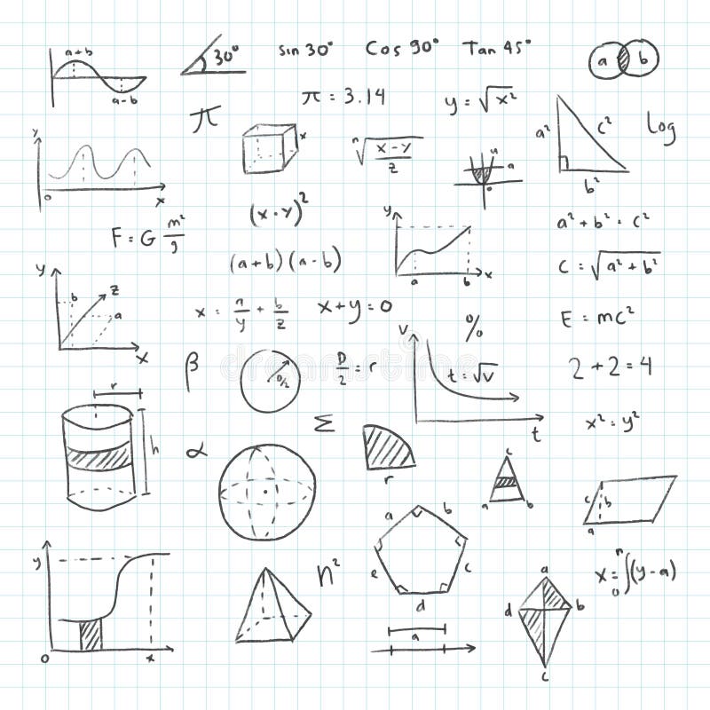 Hand Drawn Sketch Math Note. Math Symbols Doodle Notebook Page ...