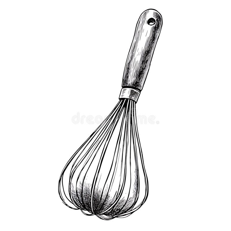 Hand-drawn Sketch of a Metal Whisk with Wooden Handle Stock ...