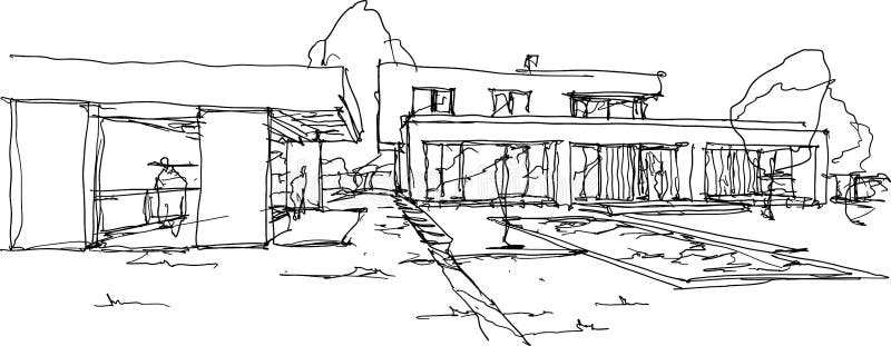 Hand Drawn Sketch of Modern Detached House Stock Vector - Illustration ...