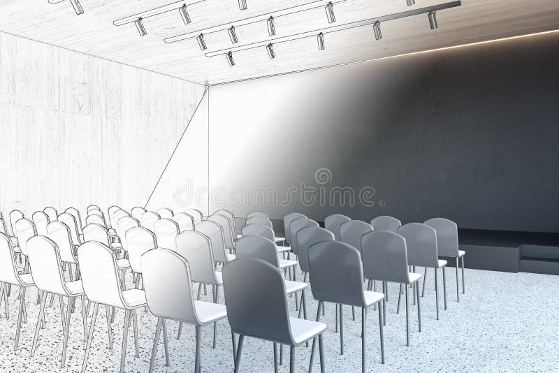 Hand Drawn Sketch of Loft Concrete Auditorium Interior. Design and ...