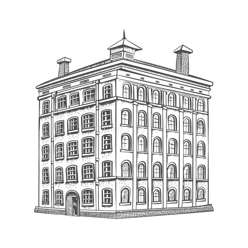 Elegant Hand-Drawn Sketch of a Vintage Multi-Story Building Stock ...