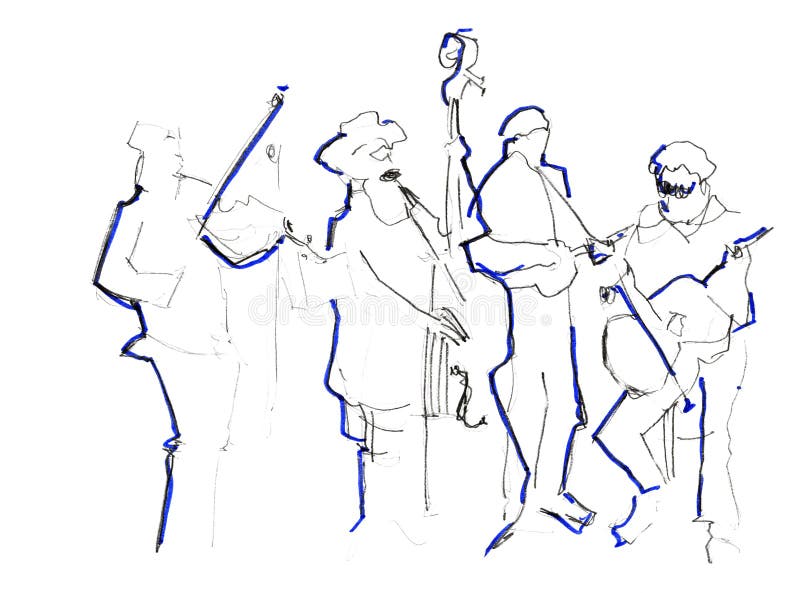 Hand Drawn Sketch of Musical Band Stock Illustration - Illustration of ...