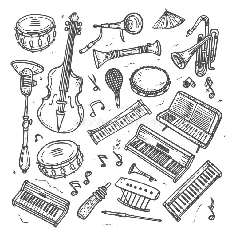 Hand-Drawn Musical Instruments Collection: a Delightful Sketch of ...