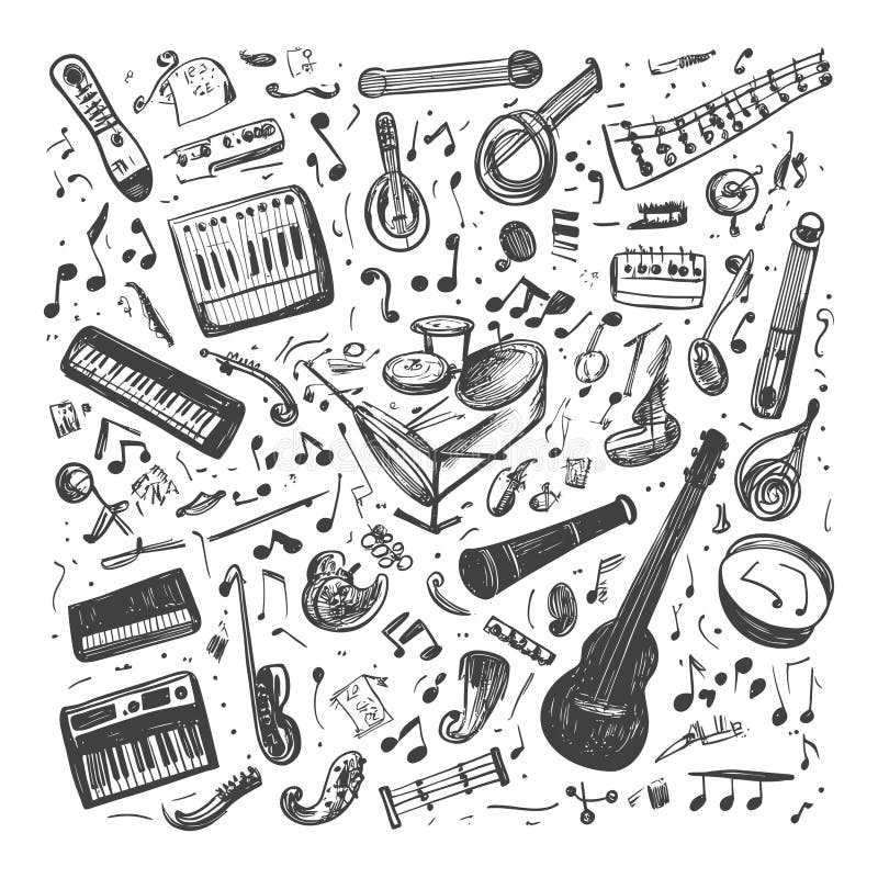 A Delightful Collection of Hand-Drawn Musical Instruments and Notes ...