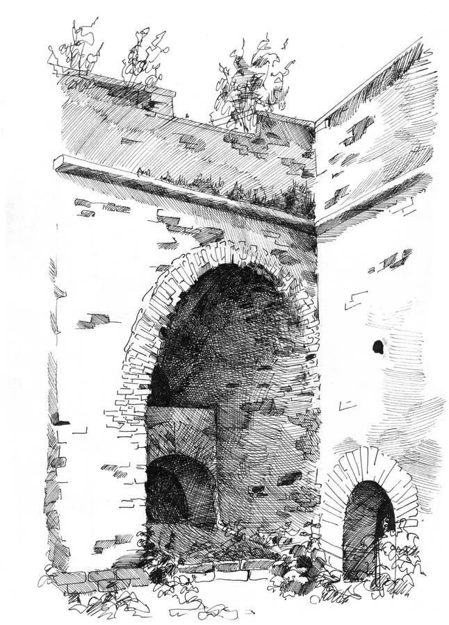 Hand-drawn Sketch of Old Ruins Stock Illustration - Illustration of ...