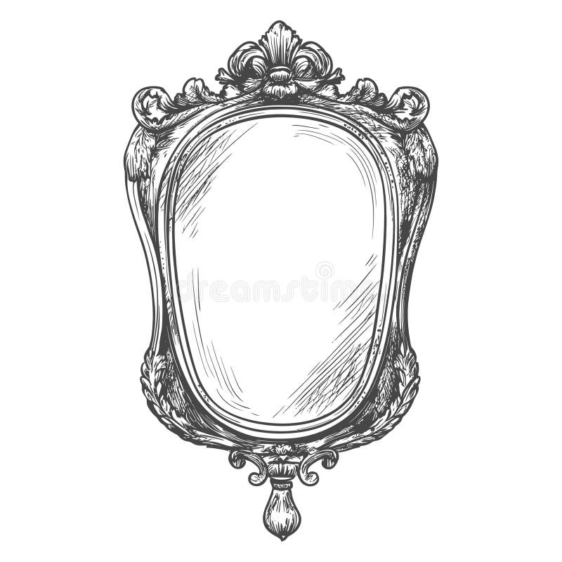 Elegant Ornate Mirror Frame, Hand-Drawn Sketch Stock Vector ...