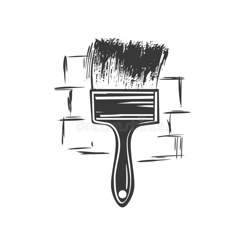 Hand-Drawn Sketch of a Paintbrush Painting a Brick Wall Stock ...