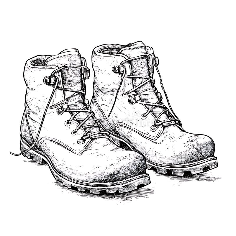 Hand-drawn Sketch of a Pair of Sturdy Lace-up Boots Ink Sketch Stock ...