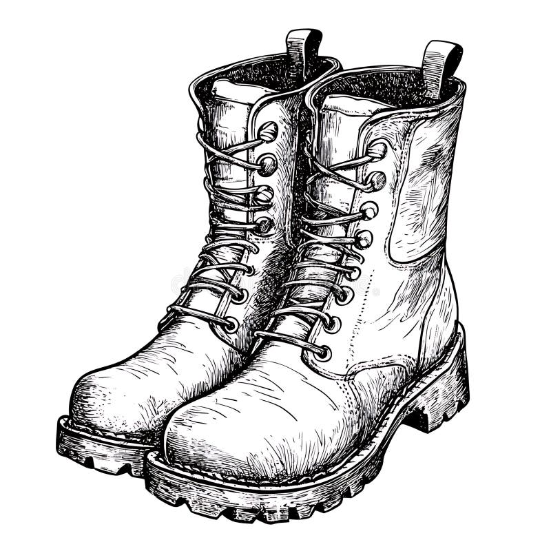 Hand-drawn Sketch of a Pair of Sturdy Leather Boots Stock Illustration ...