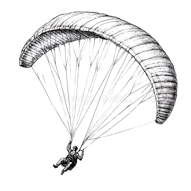 Hand-drawn Sketch of Paraglider in Flight Ink Sketch Stock Illustration ...
