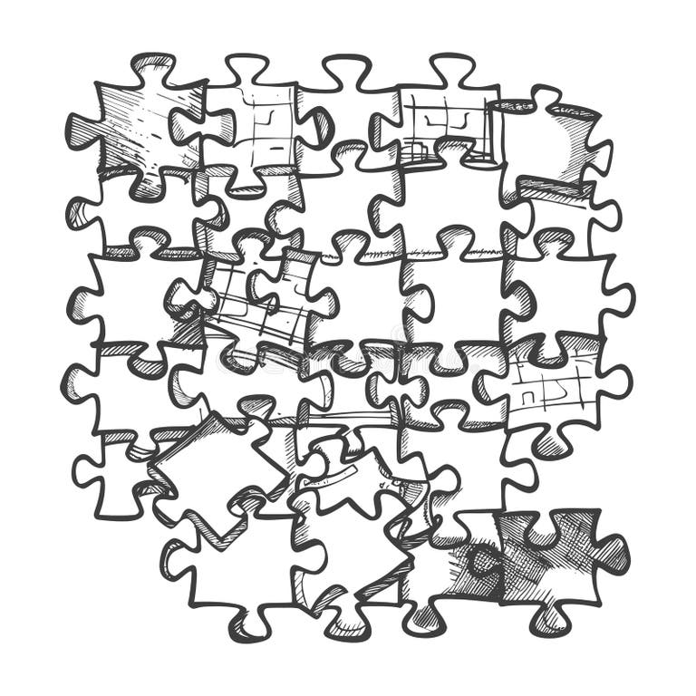 Interlocking Puzzle Pieces: Sketch-Style Abstract Design Stock Vector ...