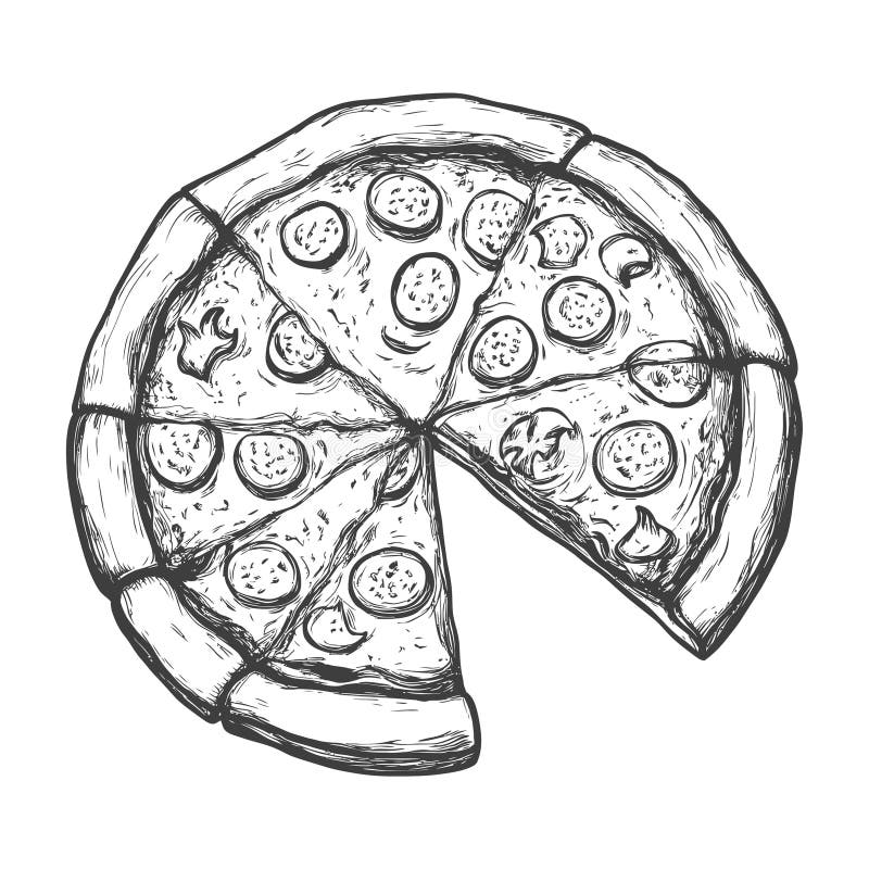 Delicious Hand-Drawn Pizza stock vector. Illustration of pepperoni ...