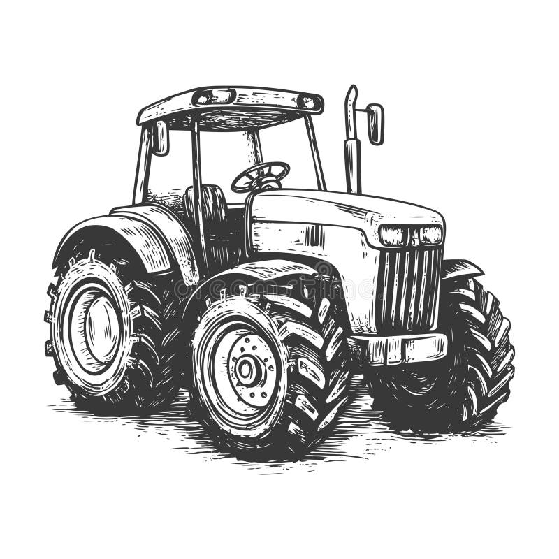 Hand-drawn Sketch of a Powerful Farm Tractor Stock Vector ...