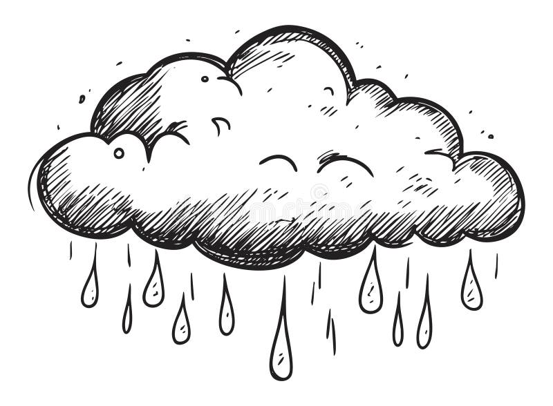 Hand-drawn Sketch of a Rain Cloud with Falling Droplets. Stock ...