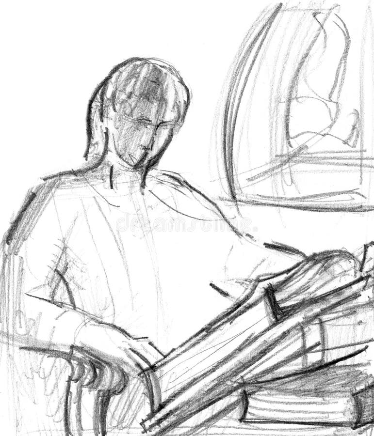 Hand Drawn Sketch of Reading Boy Stock Image - Image of monk, human ...