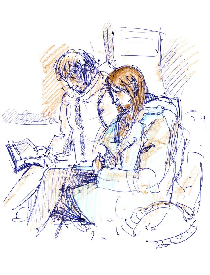 Hand Drawn Sketch of Reading People Stock Illustration - Illustration ...