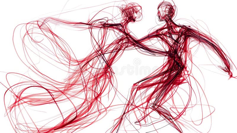 Hand-Drawn Sketch of Red Dancers Performing a Dynamic Movement ...