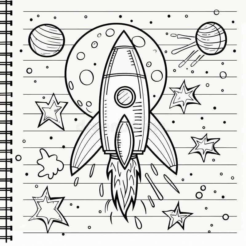 A Hand-drawn Sketch of a Rocket Launching in Space. a Creative Concept ...