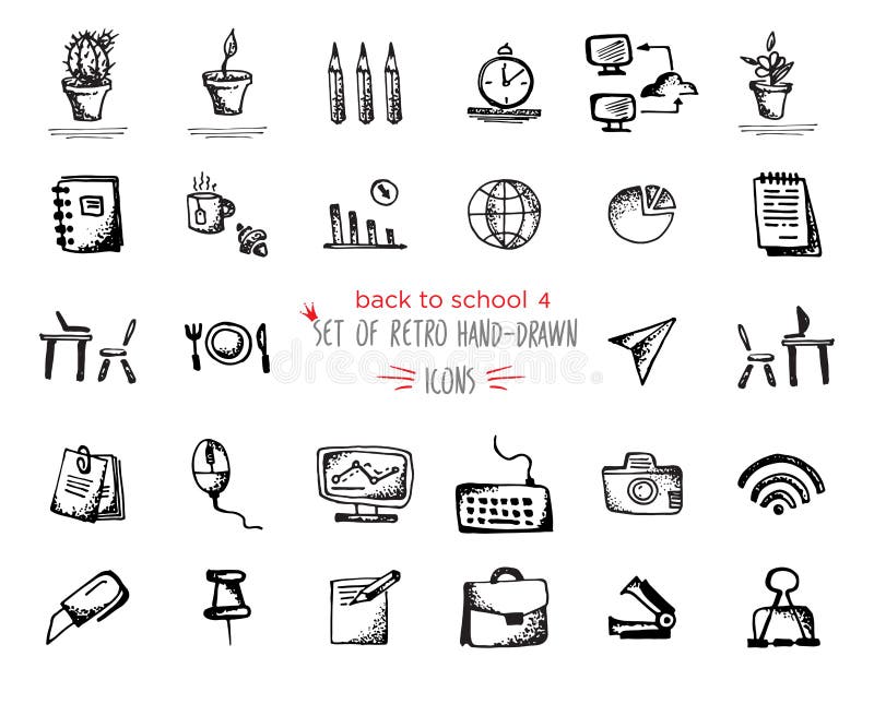 Hand-drawn Sketch School Tools Icon Set Black on White Background Stock ...