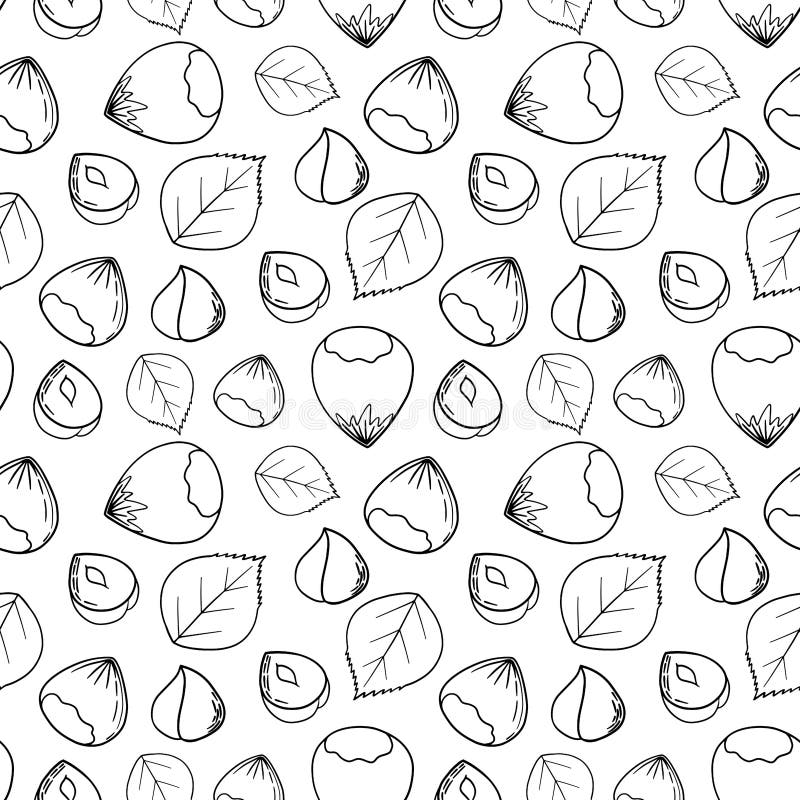 Hand Drawn Sketch Seamless Background Pattern with Hazelnuts. Vector ...