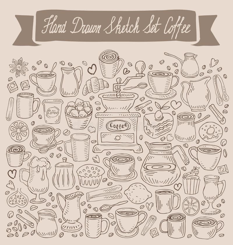 Hand Drawn Sketch Set Coffee. Vector Illustration Stock Vector ...