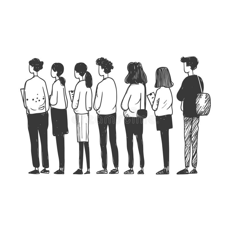 Awaiting People in Line, Back View Sketch Stock Vector - Illustration ...